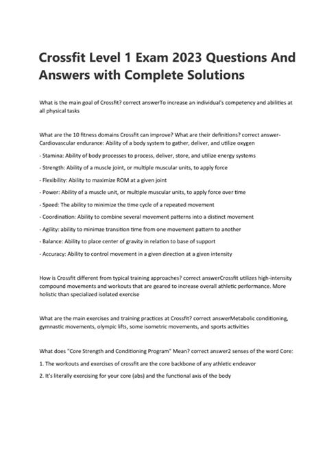 Crossfit Level 1 Exam 2023 Questions And Answers With Complete Solutions Crossfit Level 1
