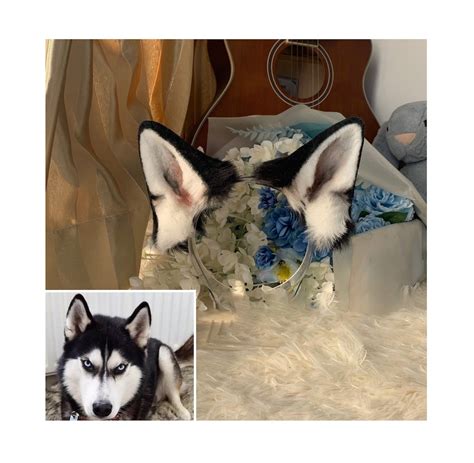 Handmade Husky Dog Puppy Ears Headband Black White Furry Animal Dog
