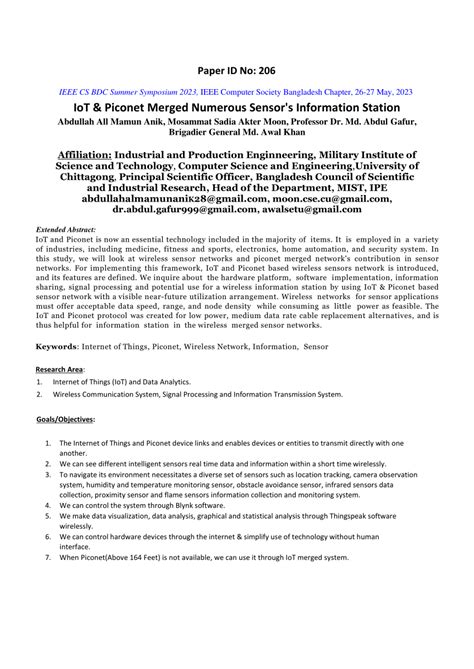 Pdf Iot And Piconet Merged Numerous Sensors Information Station
