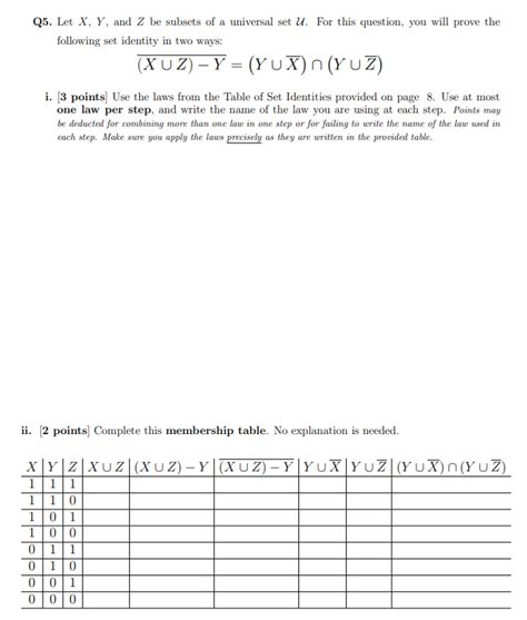 Solved Q5 Let X Y And Z Be Subsets Of A Universal Set U