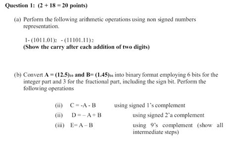 Solved Perform The Following Arithmetic Operations Using Non