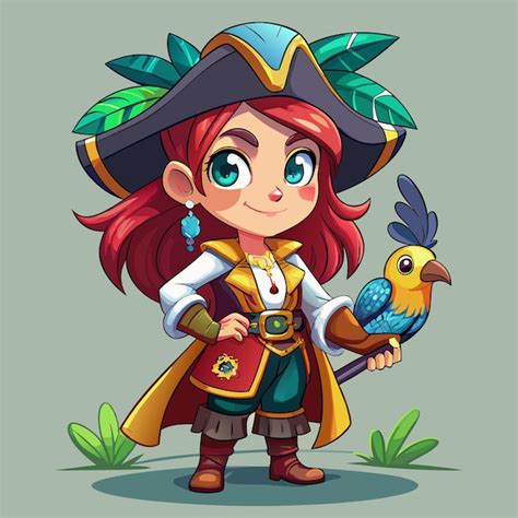 Premium Vector Cartoon Pirate Girl With Treasure Chest Vector Art