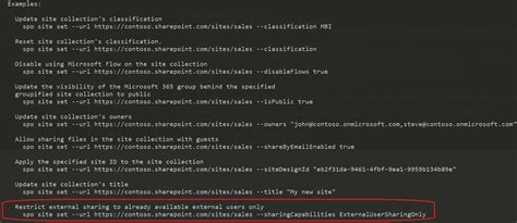 Bug Report Help Description Example Wrong For Sharingcapability In The Command Spo Site Set