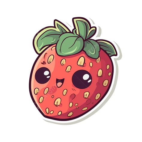 귀여운 딸기 스티커 벡터 일러스트 레이 션 딸기 만화 카와이 귀여운 딸기 스티커 벡터 Png 일러스트 및 벡터 에 대한