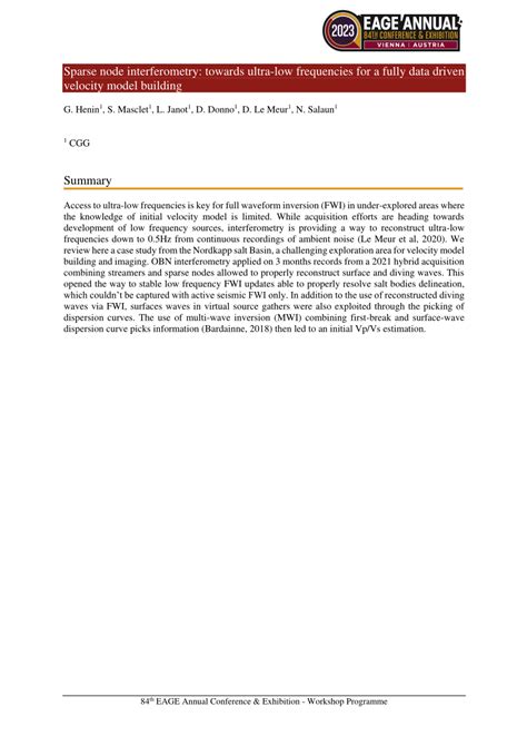 Pdf Sparse Node Interferometry Towards Ultra Low Frequencies For A