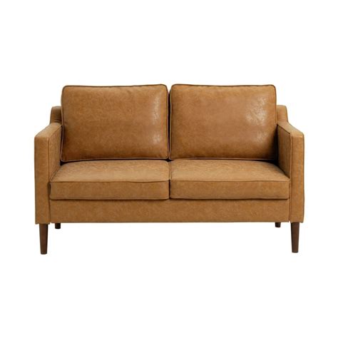 Knox Leather 2 Seater Sofa Tan Faux Leather Couch Compact Lounge Seating