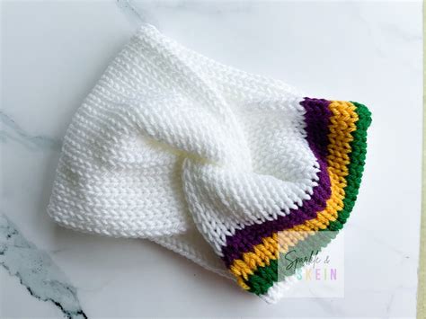 Adult Knitted Mardi Gras Ear Warmer Headband White Gold Purple Green Made To Order Etsy