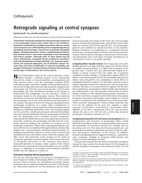 Pdf Retrograde Signaling At Central Synapses
