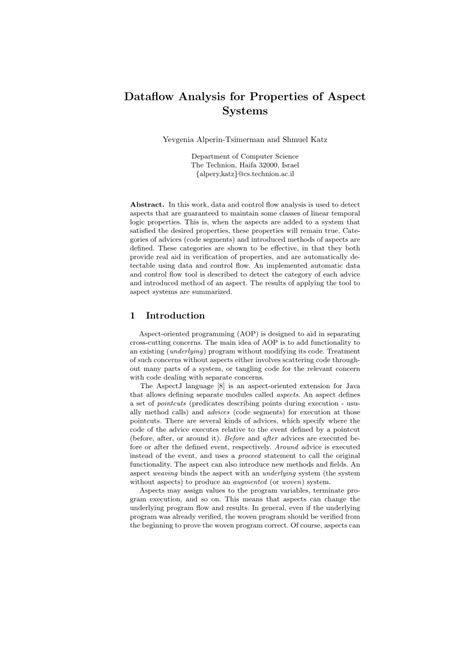 pdf dataflow analysis for properties of aspect systems