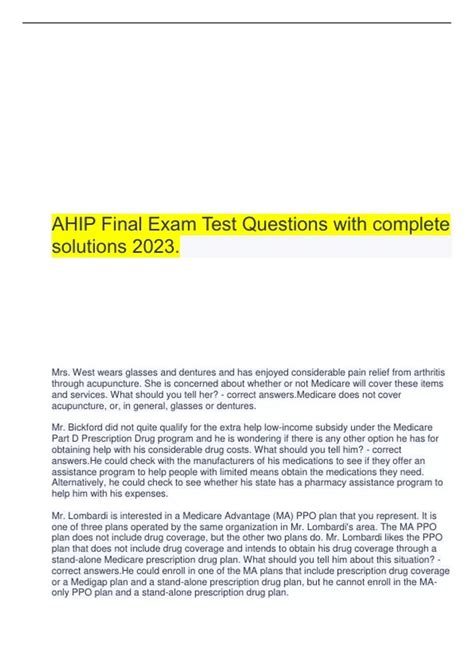 Ahip Final Exam Test Questions With Complete Solutions 2023 Ahip