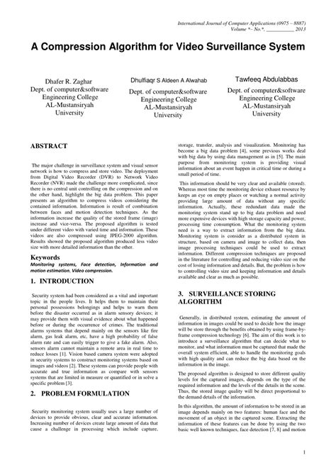 PDF A Compression Algorithm For Video Surveillance System