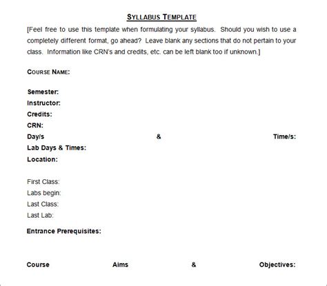 Syllabus Template Free Templates