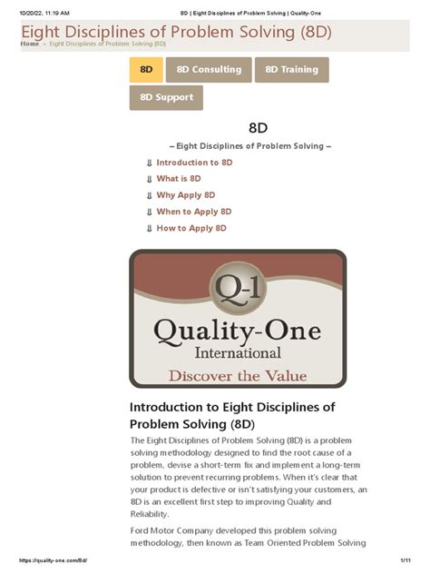 8d Eight Disciplines Of Problem Solving Quality One Pdf Disciplines Principal