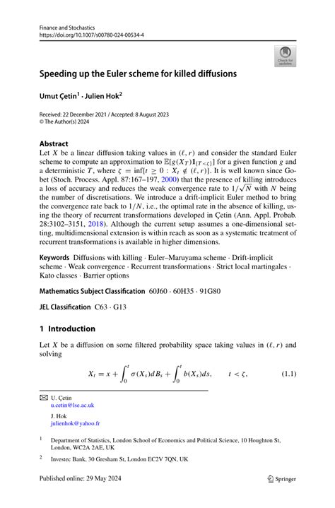 Pdf Speeding Up The Euler Scheme For Killed Diffusions