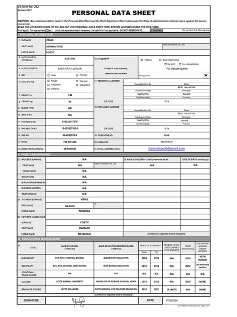 Personal Data Sheet Pdf
