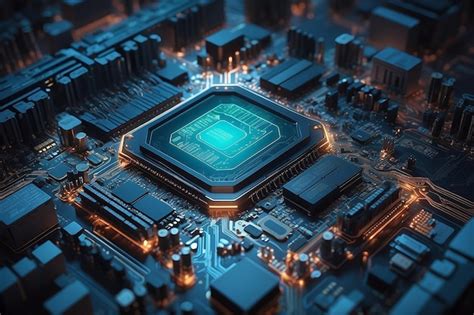 3d Rendering Of Cyberpunk Ai Circuit Board Technology Background
