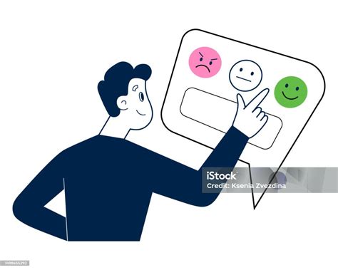 고객은 팝업 창에 긍정적인 피드백을 남기고 사람은 긍정적인 리뷰와 부정적인 리뷰 사이를 결정하고 벡터 일러스트레이션 개념에 대한