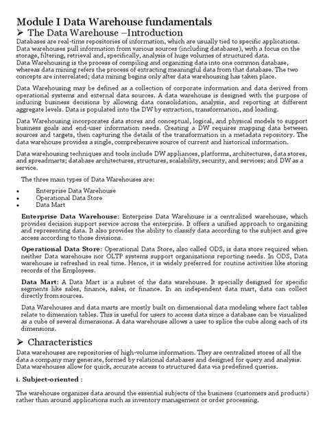Data Mining Warehousing I And Ii Pdf Data Warehouse Databases
