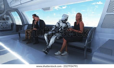 3d People Robots Flying Passenger Train Stock Illustration 2327934791