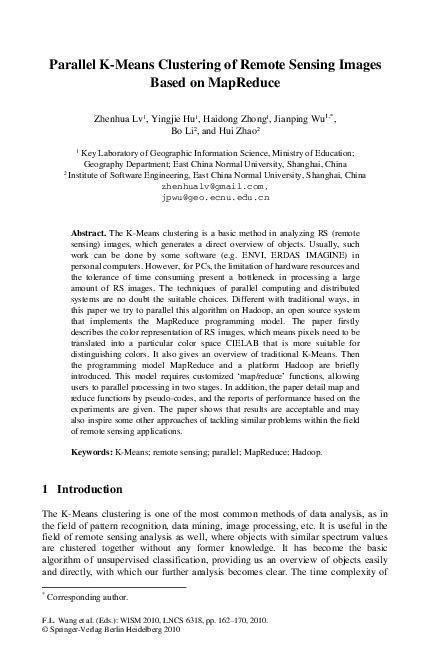 Pdf Parallel K Means Clustering Of Remote Sensing Images Based On