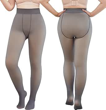 Fulnew Fake Translucent Nude Fleece Tights Winter Fleece Lined Sheer