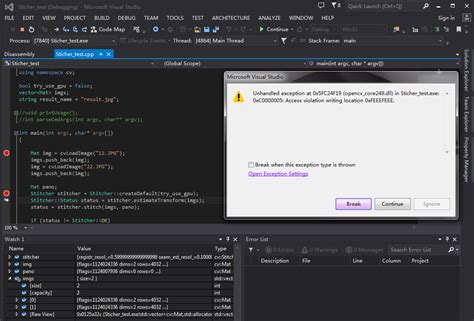 C Opencv Imread Return Empty Matrix And Stitcherstitch Report
