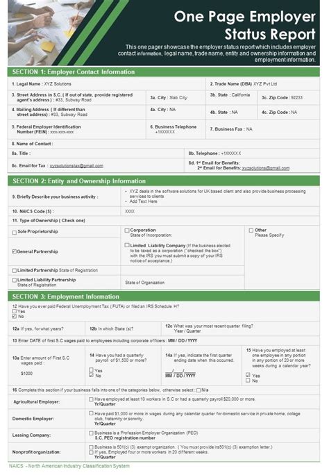 One Page Employer Status Report Presentation Report Infographic Ppt Pdf Document Ppt Slide