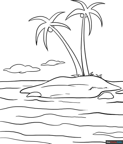 Island Coloring Page Easy Drawing Guides
