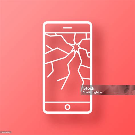 깨진 화면이있는 스마트 폰 그림자가 있는 빨간색 배경의 아이콘 3차원 형태에 대한 스톡 벡터 아트 및 기타 이미지 3차원