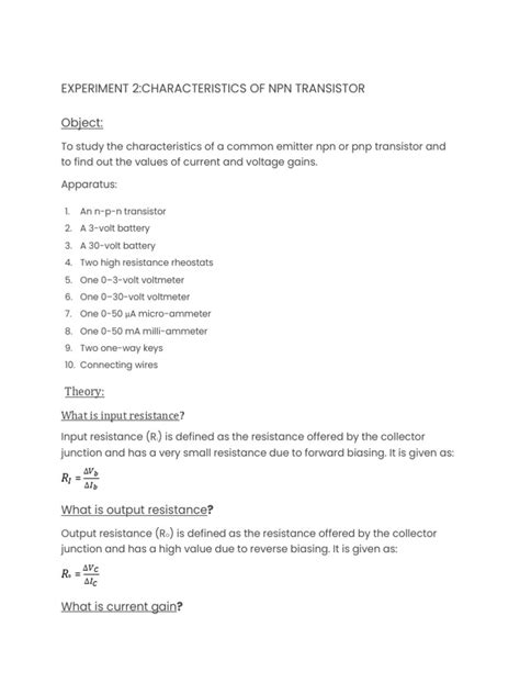 Characteristic Of Npn Transistor Pdf Bipolar Junction Transistor