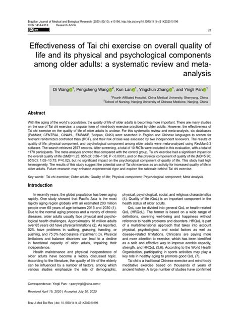 Effectiveness Of Tai Chi Exercise On Overall Quality Of Life Pdf Randomized Controlled Trial