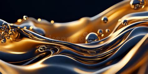 Abstract Liquid Gold Waves With Bubbles Luxurious Metallic Texture And Fluid Dynamics Stock