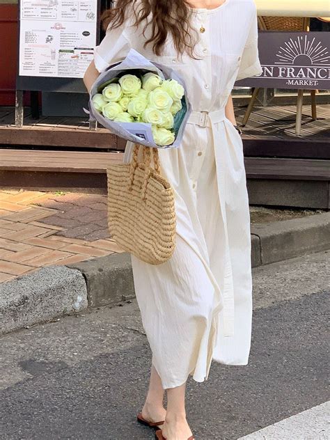 라운드넥 포켓 롱 셔츠 원피스