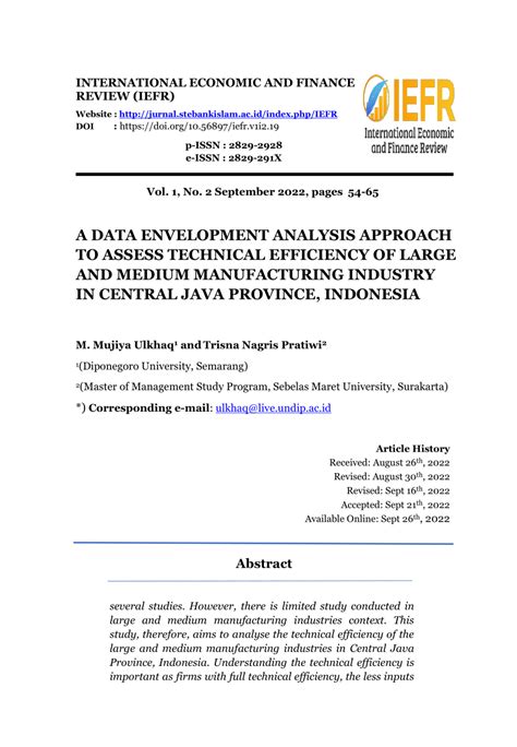 Pdf A Data Envelopment Analysis Approach To Assess Technical Efficiency Ff Large And Medium