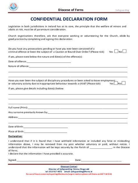 Fillable Online CONFIDENTIAL DECLARATION FORM - Diocese of Ferns Fax Email Print - pdfFiller