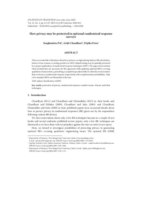 Pdf How Privacy May Be Protected In Optional Randomized Response Surveys