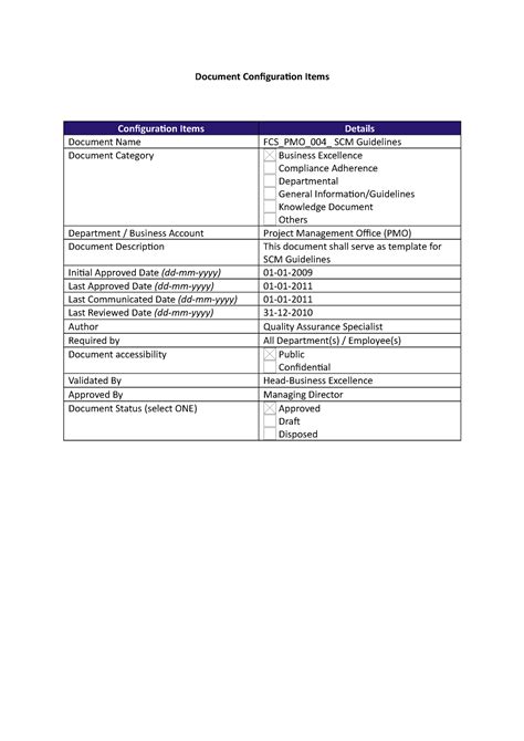Fcs Pmo Xx Scm Guidelines Document Configuration Items Configuration Items Details Document
