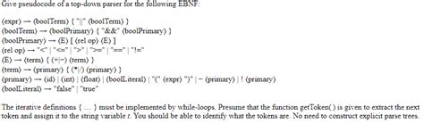 Give Pseudocode Of A Top Down Parser For The