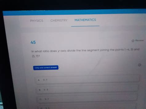 Physics Chemistry Mathematics 45 Rlevoew In What Ratio Does Y Axis Divid