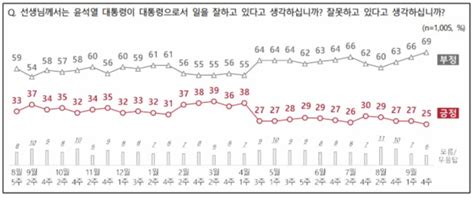 尹 국정지지도 Nbs서 2달째 하락세…긍정 25 Vs 부정 69