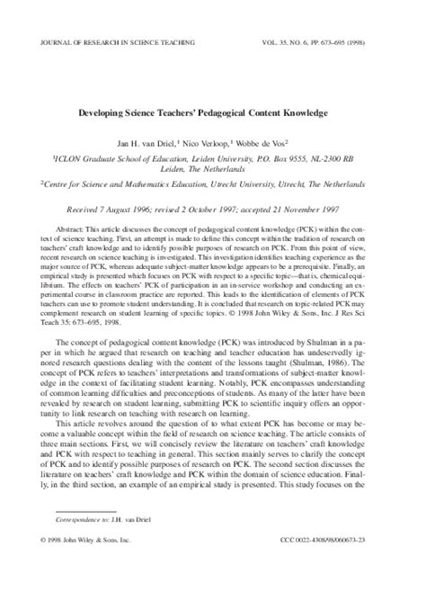 Pdf Developing Science Teachers Pedagogical Content Knowledge Using