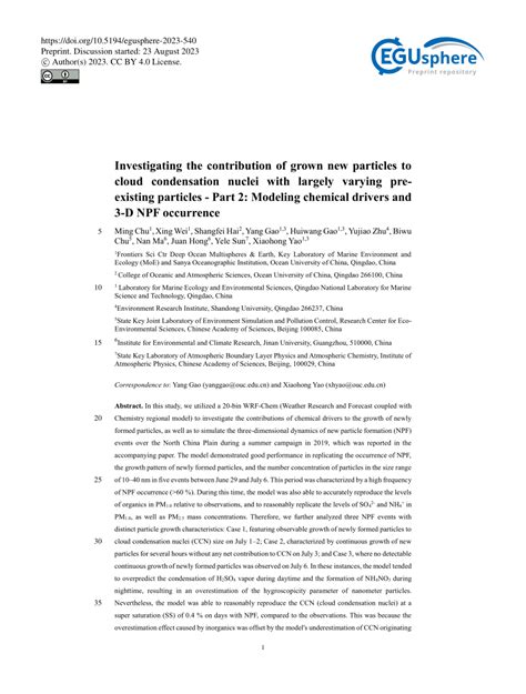 Pdf Investigating The Contribution Of Grown New Particles To Cloud