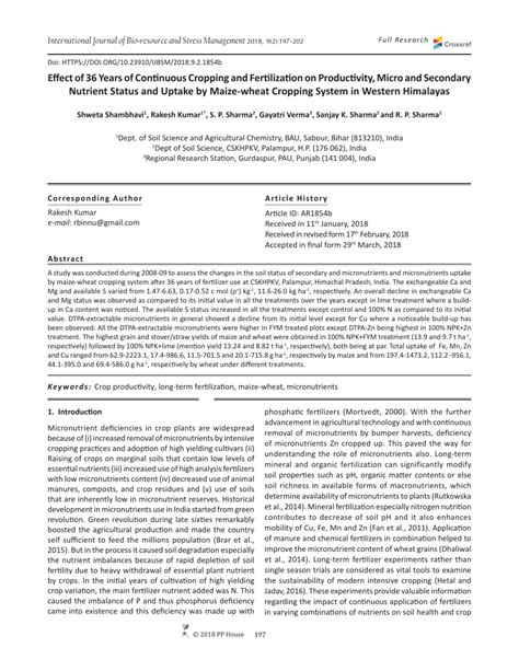 Pdf Effect Of 36 Years Of Continuous Cropping And Fertilization On Productivity Micro And