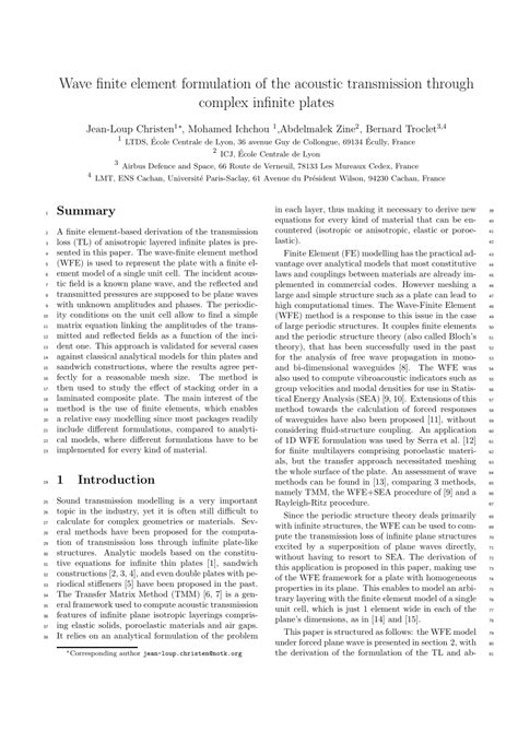 PDF Wave Finite Element Formulation Of The Acoustic Transmission Through Complex Infinite Plates