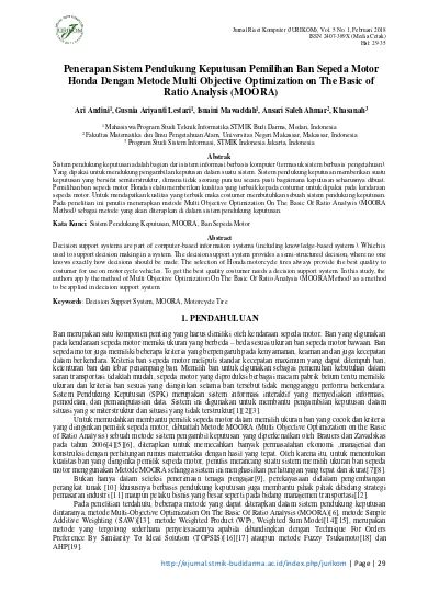 Penerapan Sistem Pendukung Keputusan Pemilihan Ban Sepeda Motor Honda Dengan Metode Multi