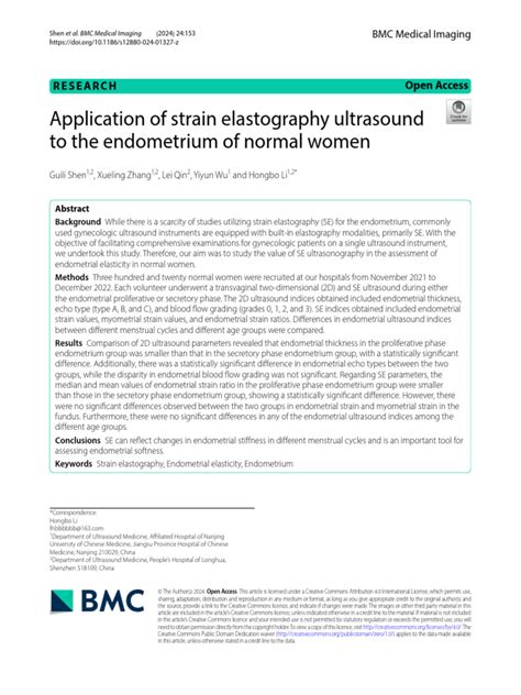 Application Of Strain Elastography Ultrasound To The Endometrium Of Normal Women Pdf Medical