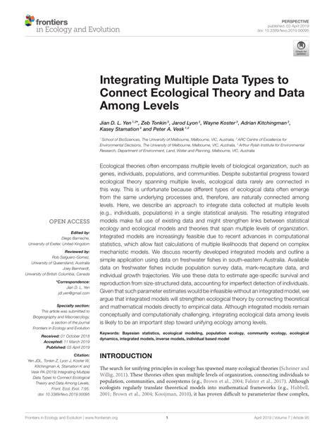 pdf integrating multiple data types to connect ecological theory and