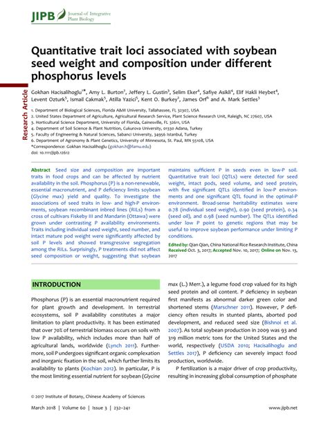 Pdf Quantitative Trait Loci Associated With Soybean Seed Weight And Composition Under