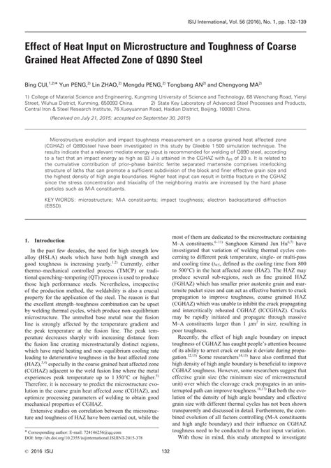 Pdf Effect Of Heat Input On Microstructure And Toughness Of Coarse
