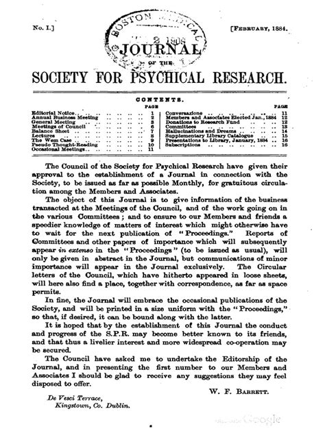 Spr Journal V1 N1 Feb 1884 Download Free Pdf Telepathy Experiment